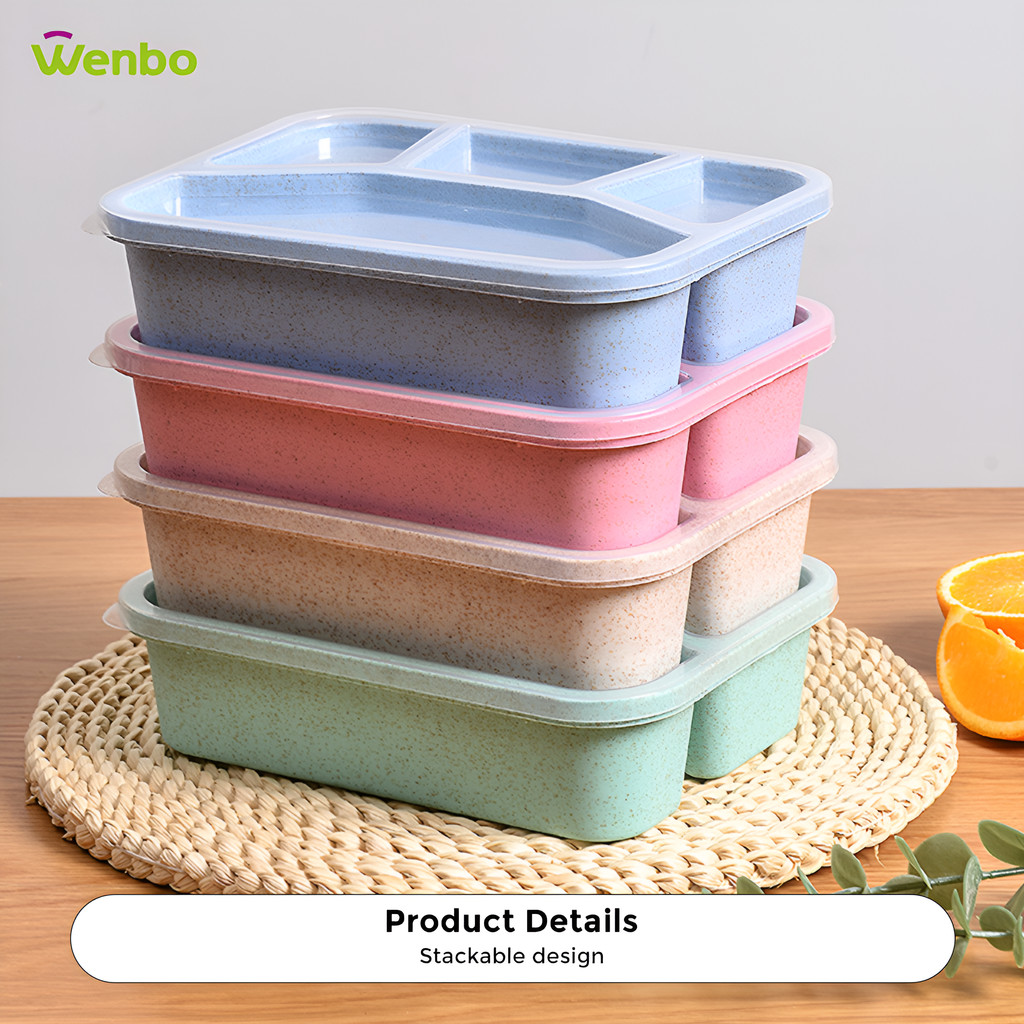 Wenbo Four Grid Wheat Straw Lunch Box Tupperware Rectangle Food ...