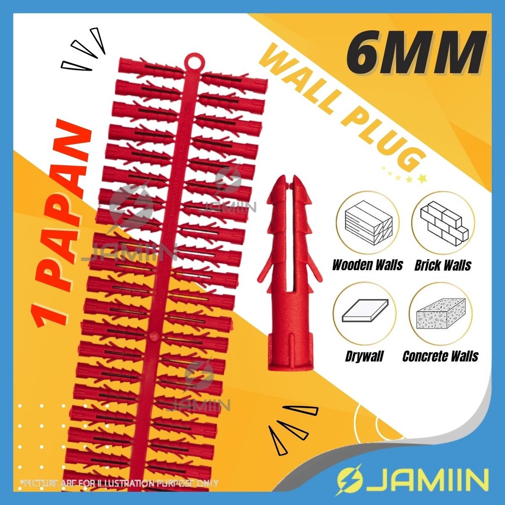 EPI 6MM 1 PAPAN Wall Plug Heavy Duty Wall Plug Plastic Skru Dinding ...