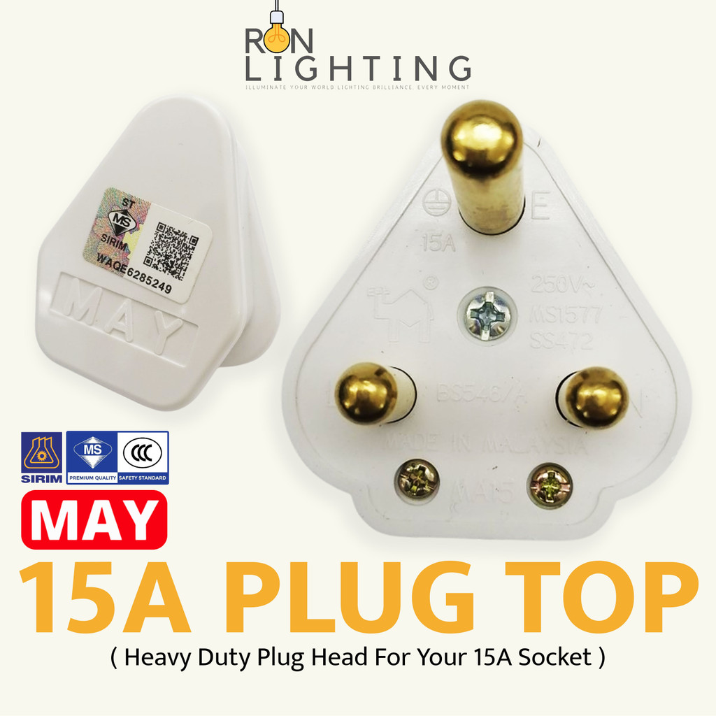 MAY Heavy Duty Round Head Resilient 15A Plug Socket SIRIM Approved ...