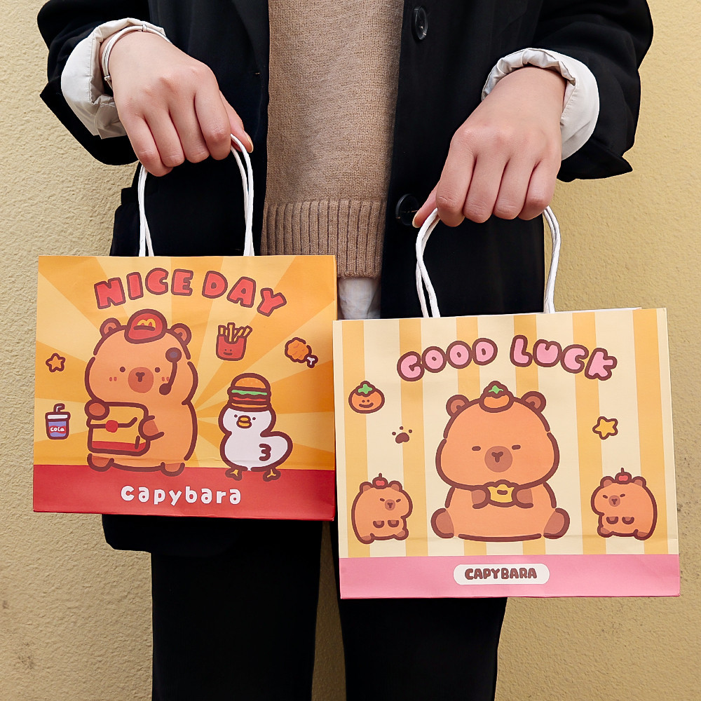 Large Capacity Cute Cartoon Paper Tote Bag - Trendy Capybara/Crayon ...