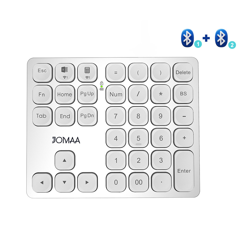 JOMAA Dual Bluetooth Number Keyboard Wireless Rechargeable Numberic ...