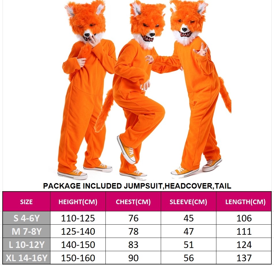 MYLITTLELASS Scary Orange Fox Costume for Kids Full Body Jumpsuit with ...