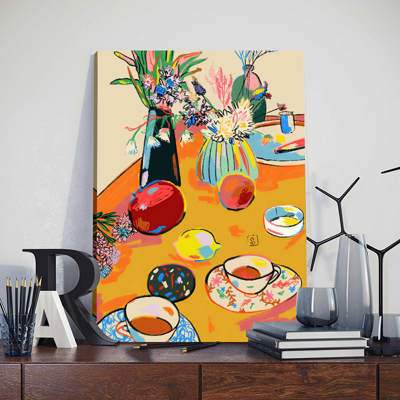 （With Frame）Tulips And Smiley Face Canvas Painting Vintage Style Poster ...