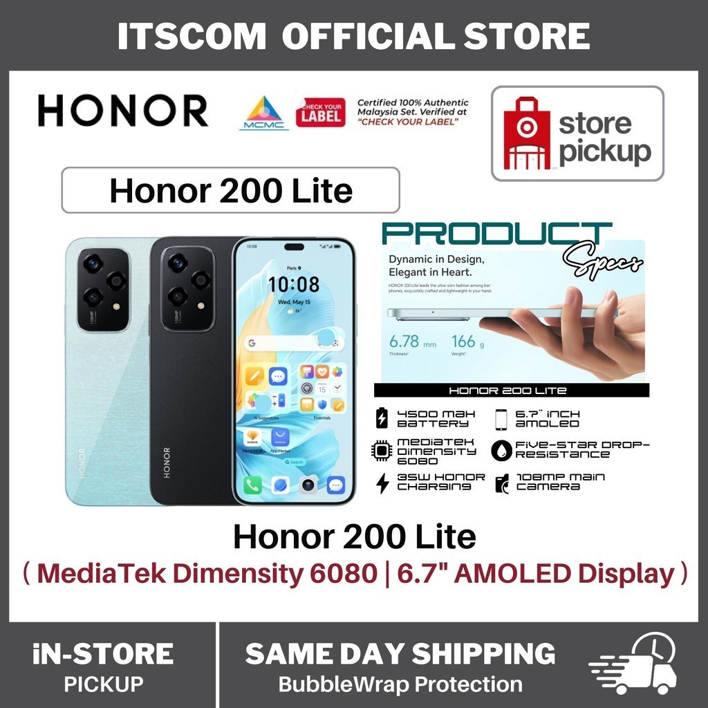Honor 200 Lite 5G Smartphones | Ultra-tough Reinforced Glass | 6.7" FHD ...