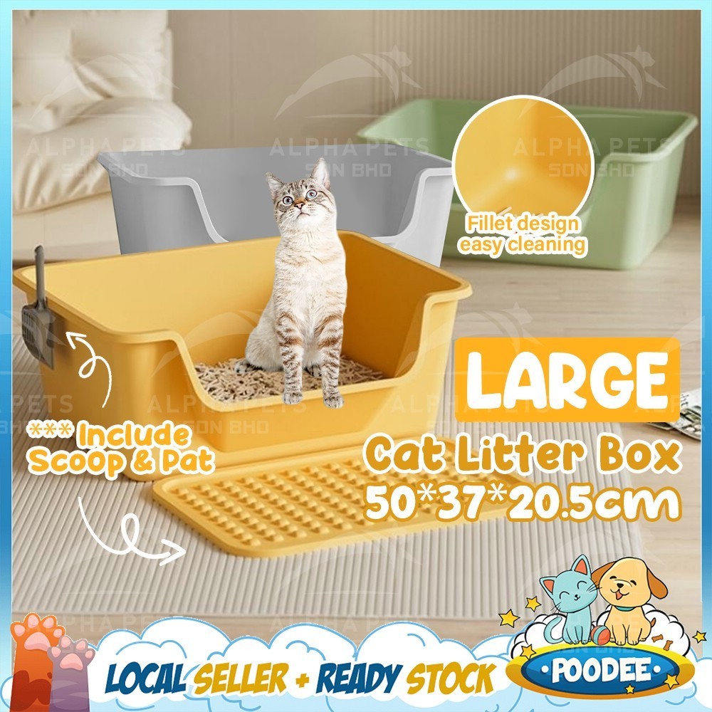POODEE Extra Large High Side Cat Litter Box With Tray Toilet Tandas ...