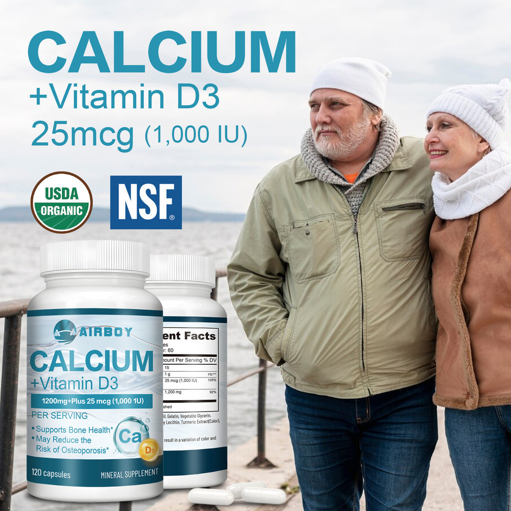 AIRBOY Calcium + Vitamin D3 1200 mg + Plus 25 micrograms (1,000 1U ...