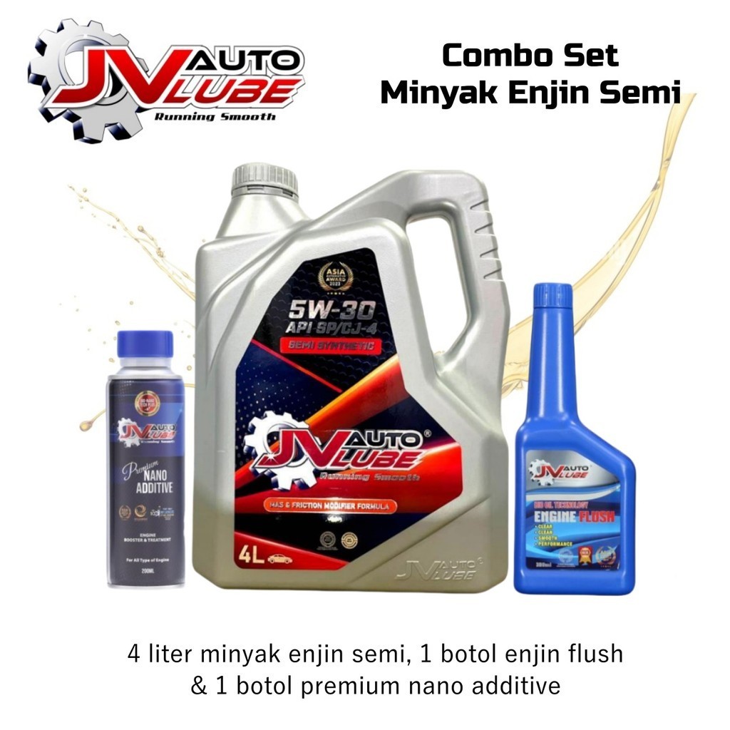 [Combo Deal] JV Auto Lube Set 5W-30 Semi (4 Liter) + Engine Flush (1 ...