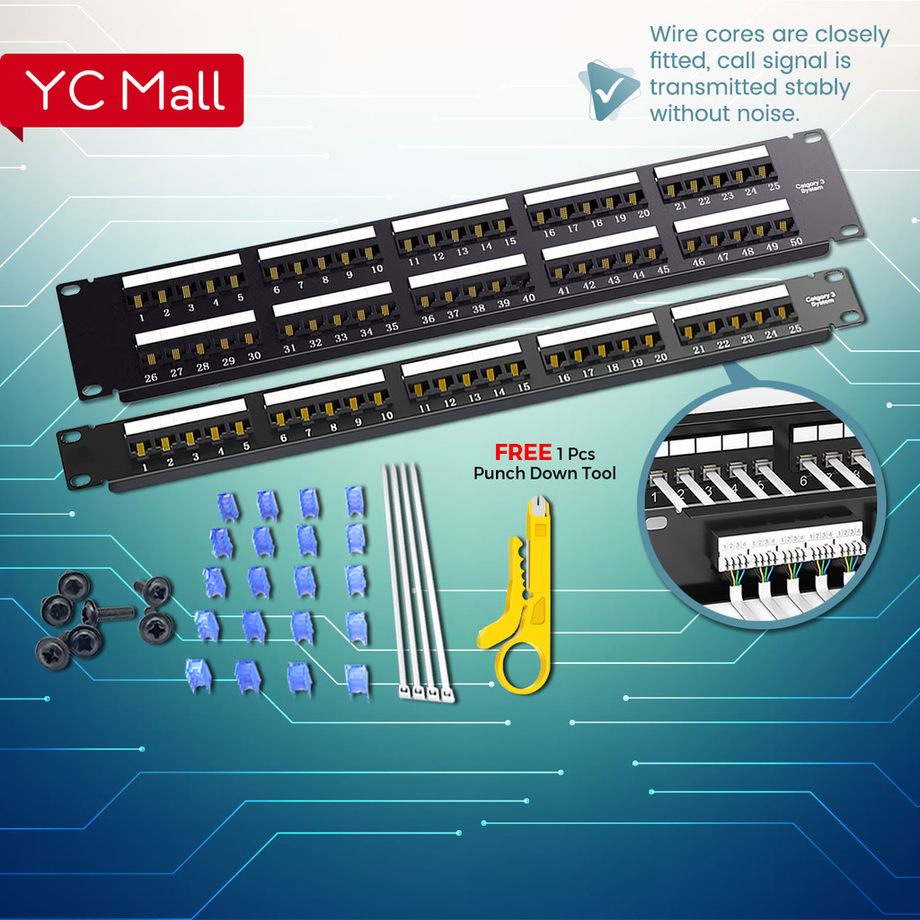 25 / 50 Ports Cat3 RJ11 Modular 1U / 2U 19 Inch Telephone Patch Panel ...