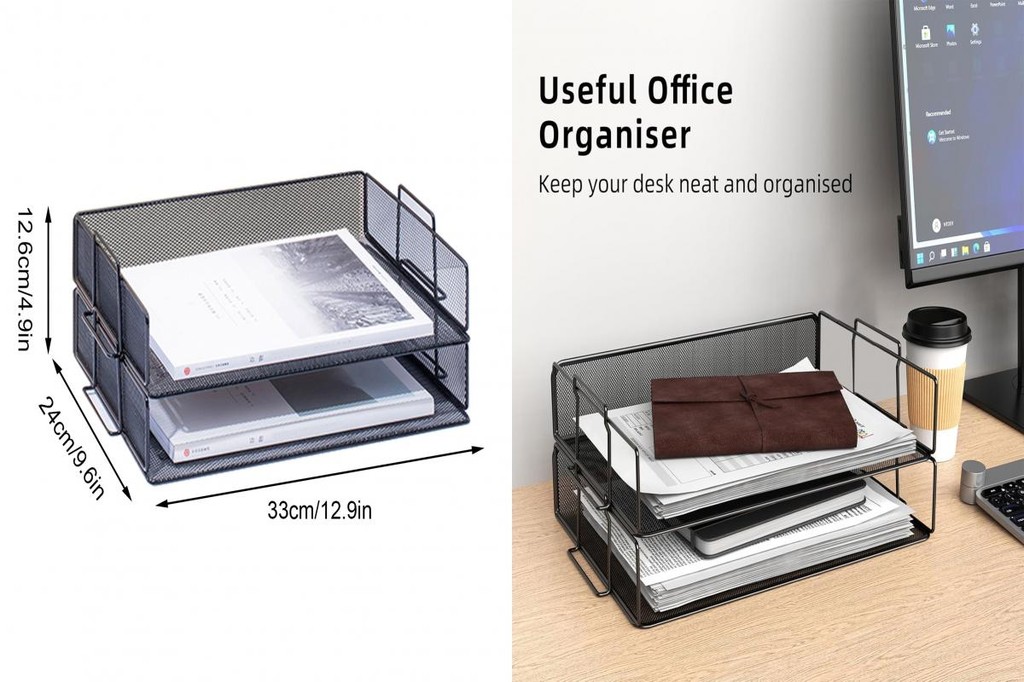 kn Small Desktop Storage Box Mesh Metal File Rack Mesh Metal 2-tray ...