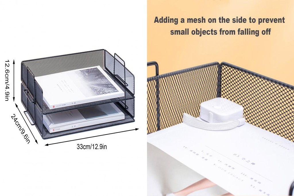 Mesh Metal File Rack Document Storage Rack Mesh Metal 2-tray Desktop ...