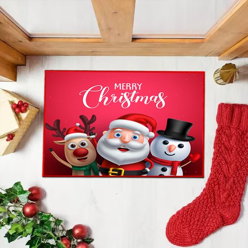 Christmas Mat Cartoon Santa Claus Anti-slip Carpet Outdoor Door Mats ...