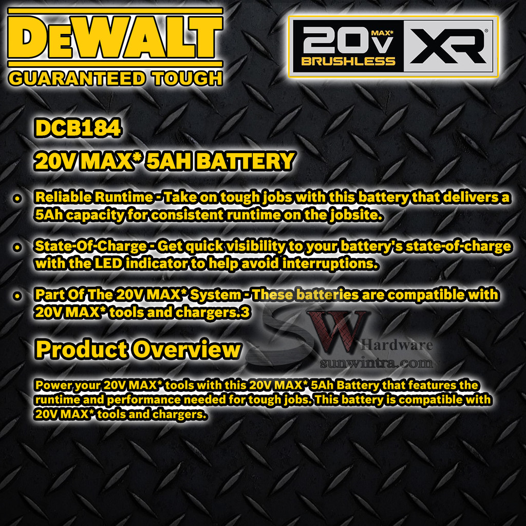 DeWalt 20V MAX 5.0Ah Battery DCB184 DCB 184 1x / 2x Battery | Shopee ...