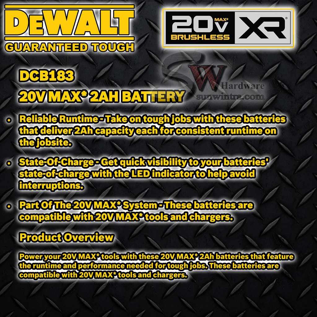 DeWalt 20V MAX 2.0Ah Battery Kit + 4.0Ah Charger DCB183 DCB 183 1x / 2x ...