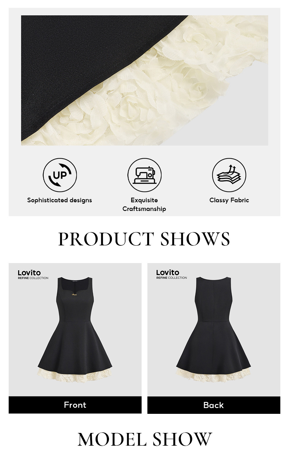 (Refine by Lovito) Casual Dress Fake 2-in-1 Draped Spring/summer Black ...