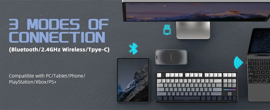 ATTACK SHARK X87 Wireless Mechanical Gaming Keyboard Tri-Mode Bluetooth ...