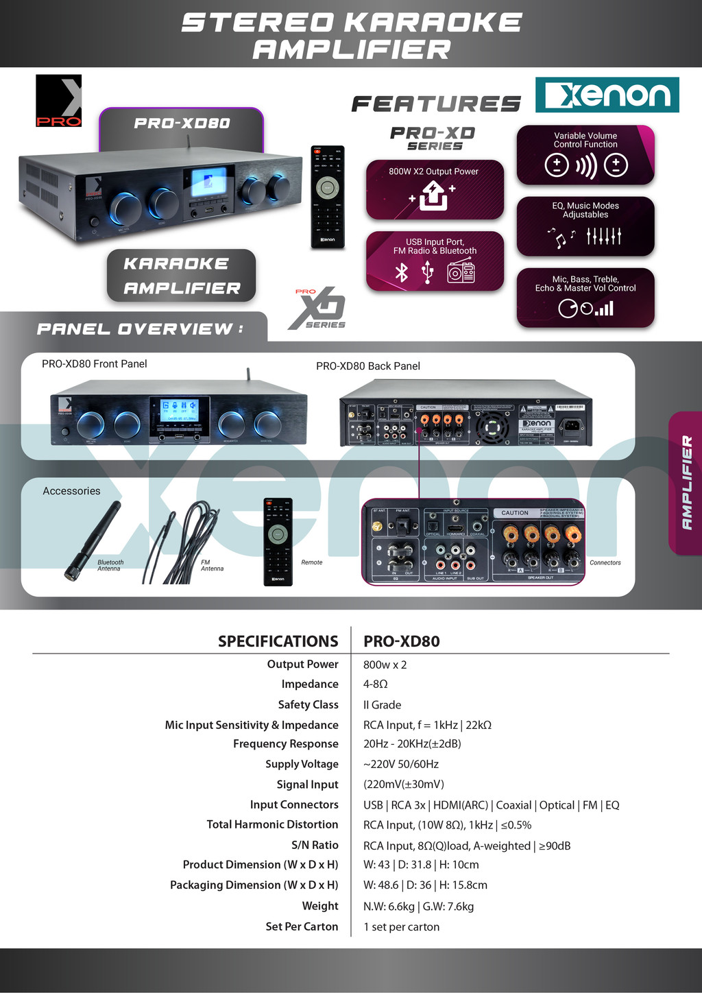 Xenon 800W Karaoke Amplifier Power Amplifier with Bluetooth Echo Remote ...