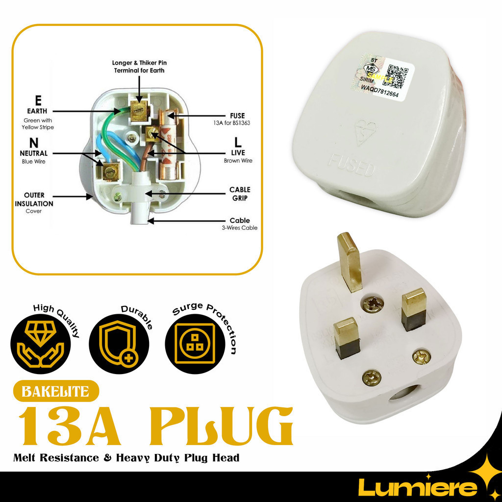BAKELITE TECHCA 13A Plug Top 【ULTRA HEAVY-DUTY】 3 Pin Plug Malaysia UK ...