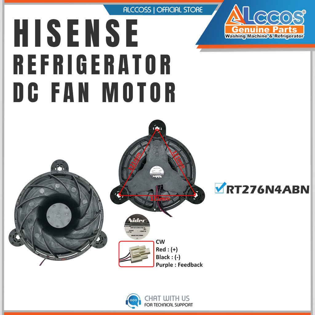 (ORIGINAL) HISENSE RT276N4ABN Refrigerator DC Fan Motor GW12E12MS1FB-52 ...