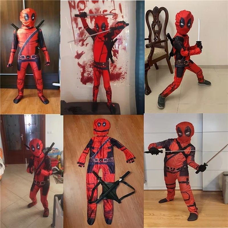 Superhero Deadpool DeadpoolMask Jumpsuit Halloween Adult and Kids ...