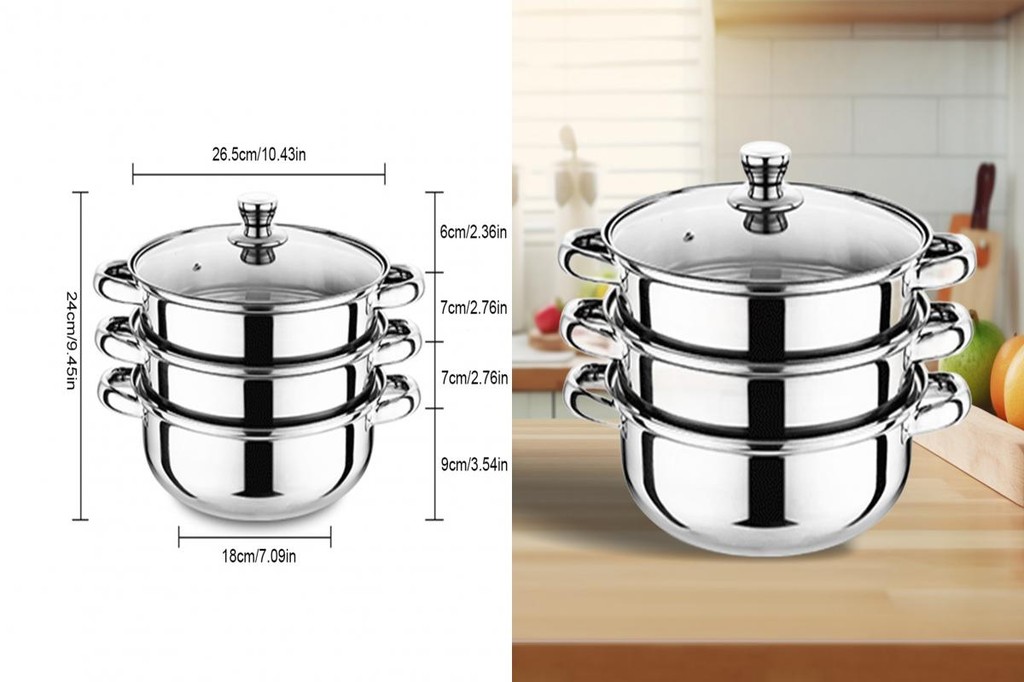 {pattaya} Stainless Steel Food Steamer Stainless Steel Steam Pot 3 Tier ...