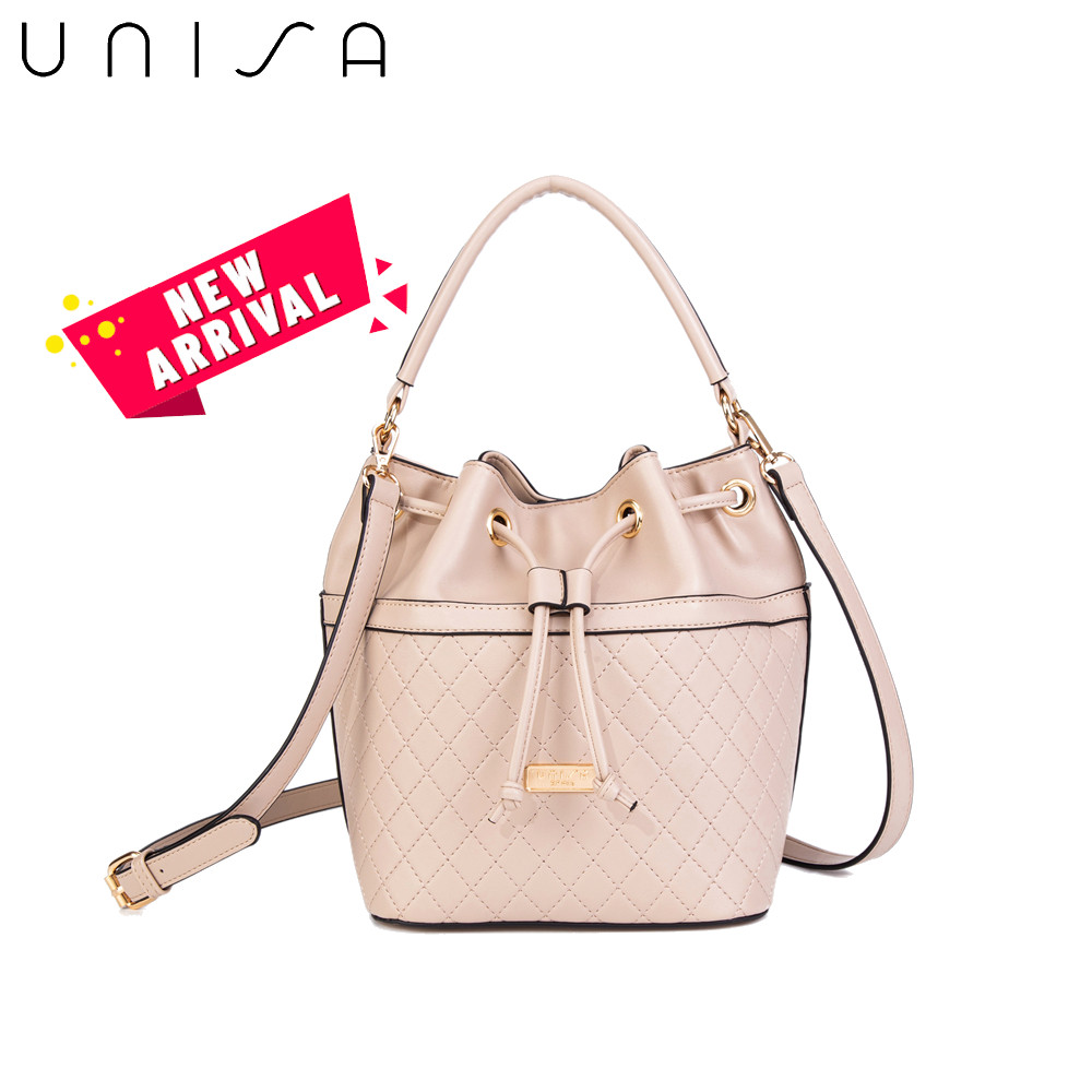 UNISA Debossed Convertible Bucket Bag (Black/Taupe) | Shopee Malaysia