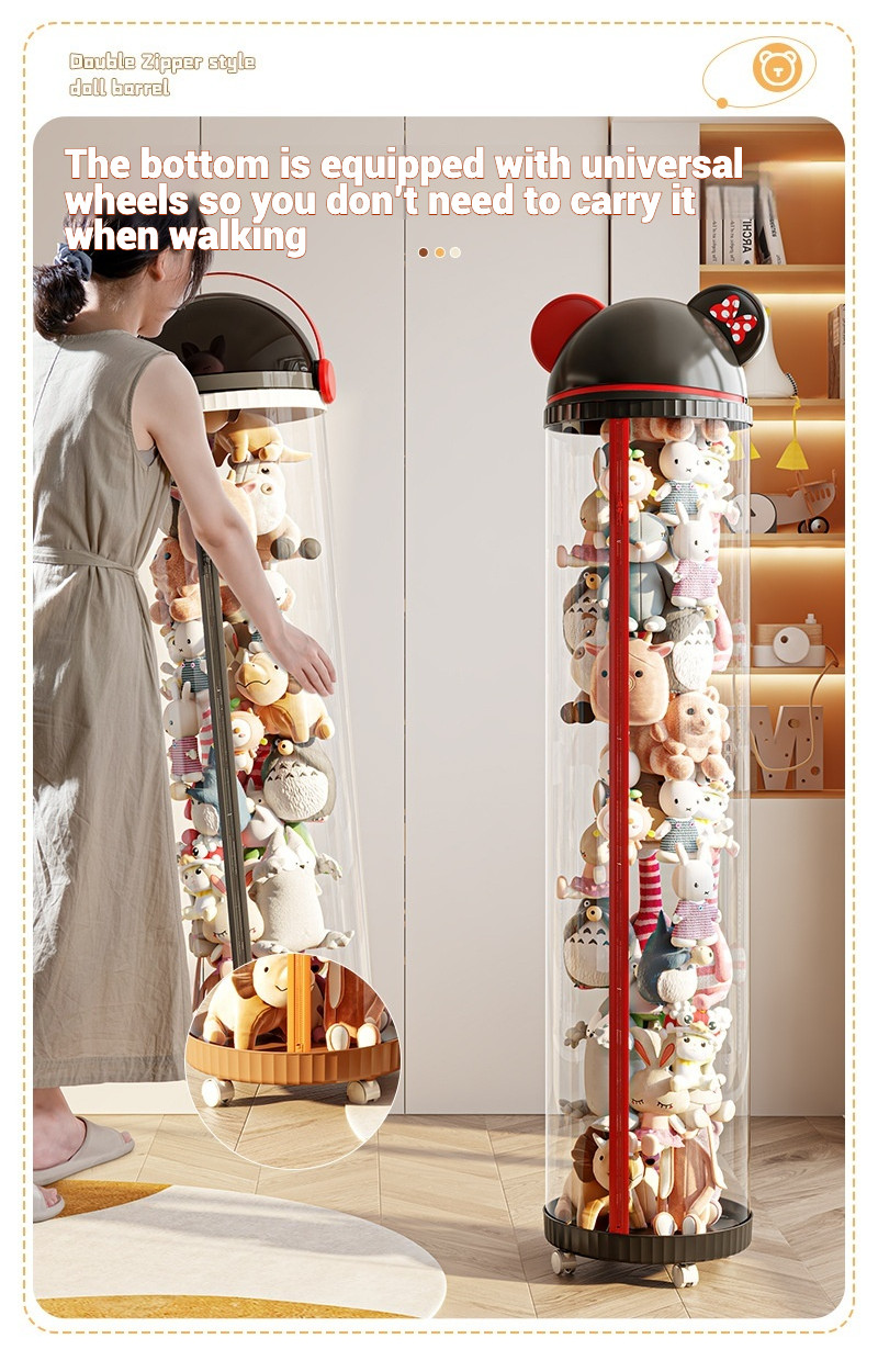 30cm Large Dolls Storage Bucket With Zipper Universal Wheel Multilayer ...