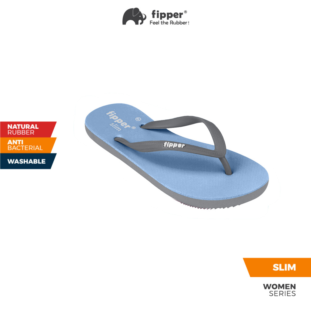 Fipper Slim Rubber Slipper for Women in Blue (Echo) / Grey (Light ...
