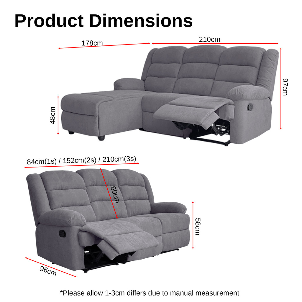 Cassa Altis Armchair Recliner 1 /2 /3 Seater / L Shape Lounge Chair Reclining Ergonomic Recliner ...