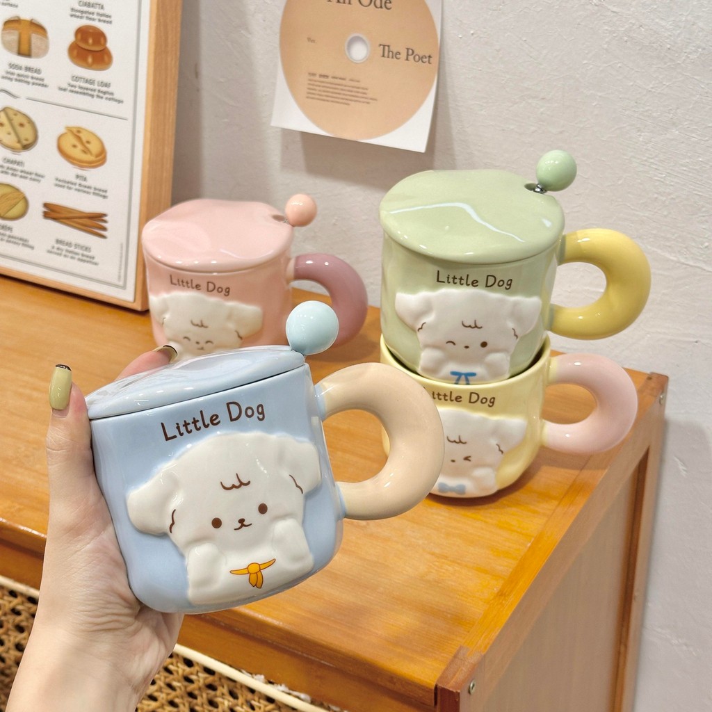 M HOT!! Mug With Lid Spoon Cute Puppy Cup Ceramic Couple Style Water ...