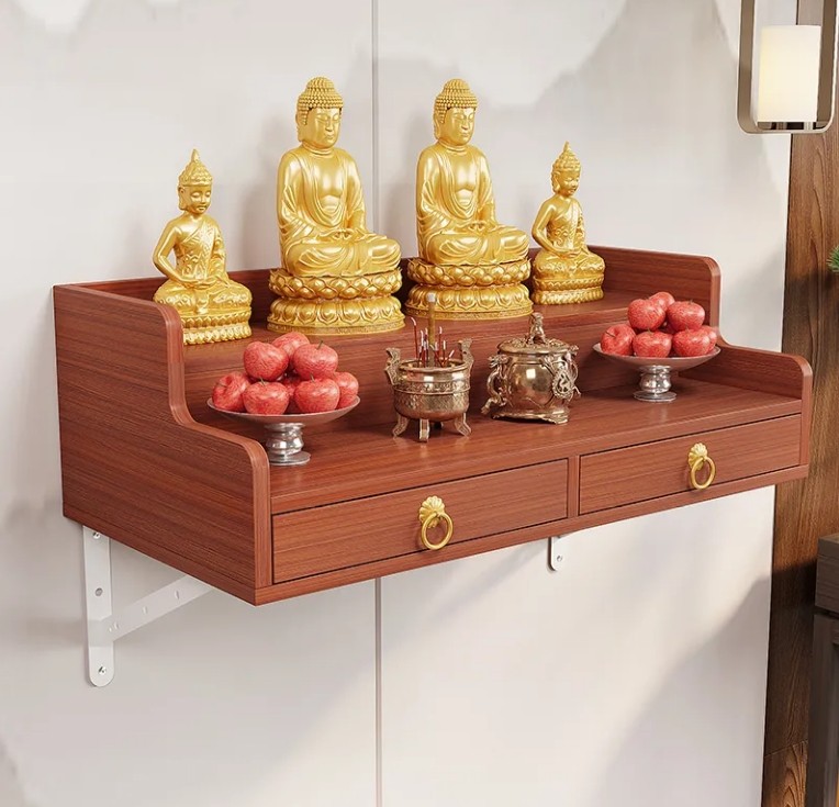 Wall-mounted Buddhist shrine, altar for the God of Wealth Guanyin ...