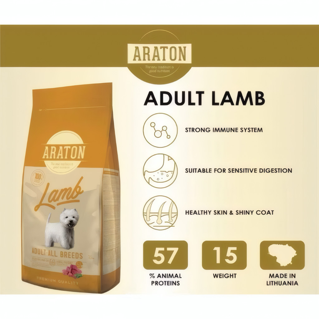 ARATON 15kg All Breeds Adult Dry Dog Food (Salmon/ Lamb/Poultry ...