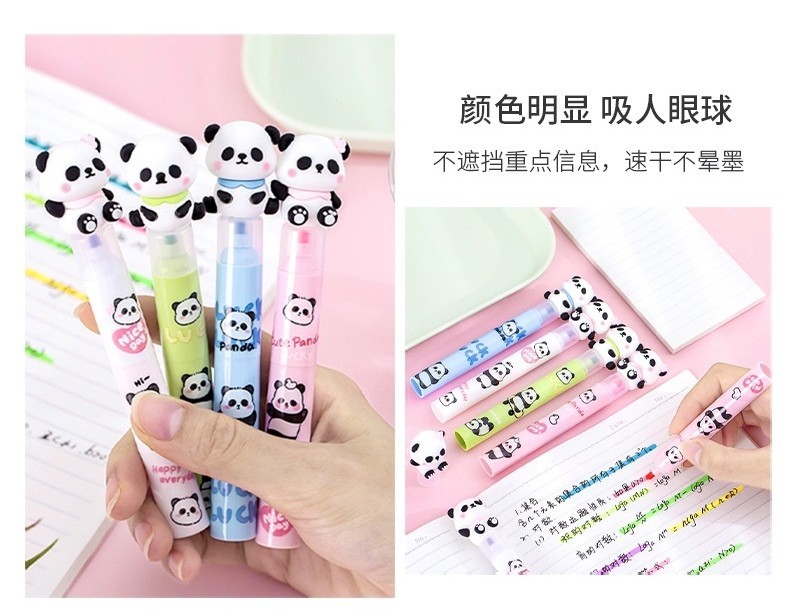 Kreatif Panda tiga warna pendarfluor Pen pelajar alat tulis Splicing ...