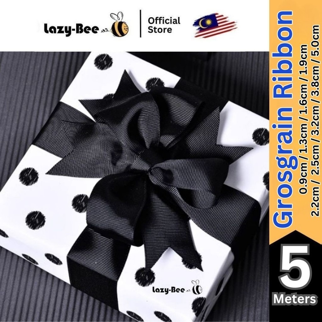 LAZY BEE BLACK HITAM 5 meter Premium Grosgrain Ribbon Craft Bow knot ...