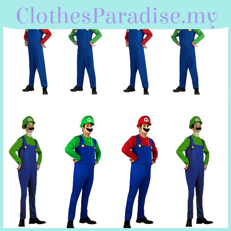 Mario Bros Super Luigi Plumber Workman Halloween Cartoon Dress Costume ...