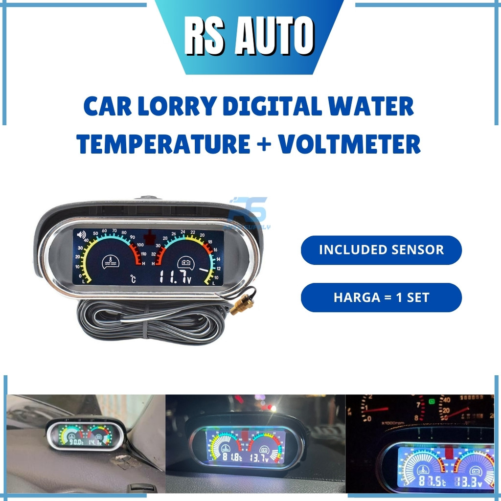Car Lorry Digital Water Temperature Gauge Voltmeter Meter Lcd 12V 24V ...