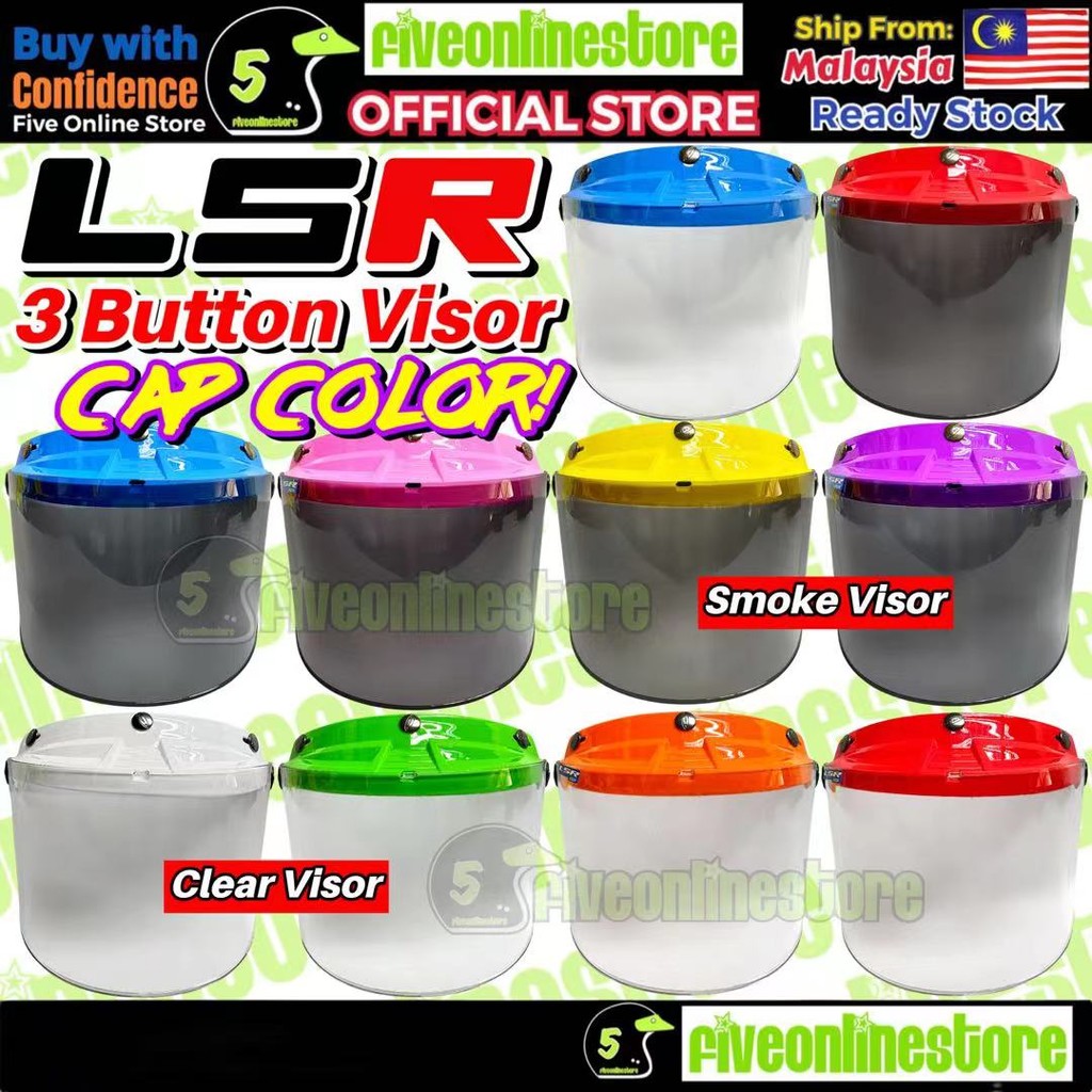 LSR Visor 3 Button Cap Colour Clear / Smoke Visor Helmet MHR MS88 SGV ...