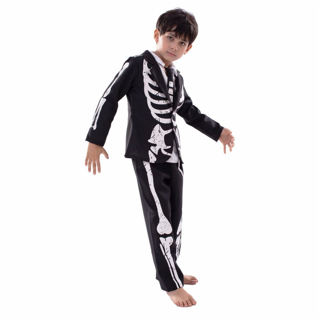 New Skeleton Balck Suit Halloween Costume for Kids Boys Blazer Tie ...