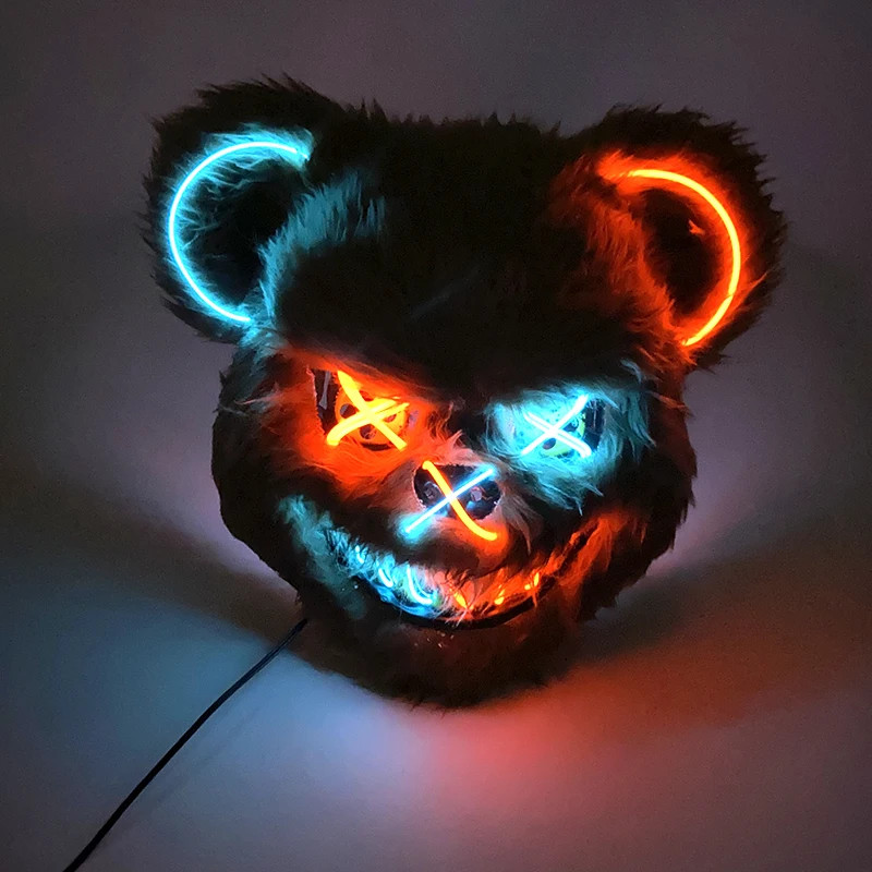 Halloween Fluorescent Horror Bear Mask LED Glowing Red Bear Mask ...