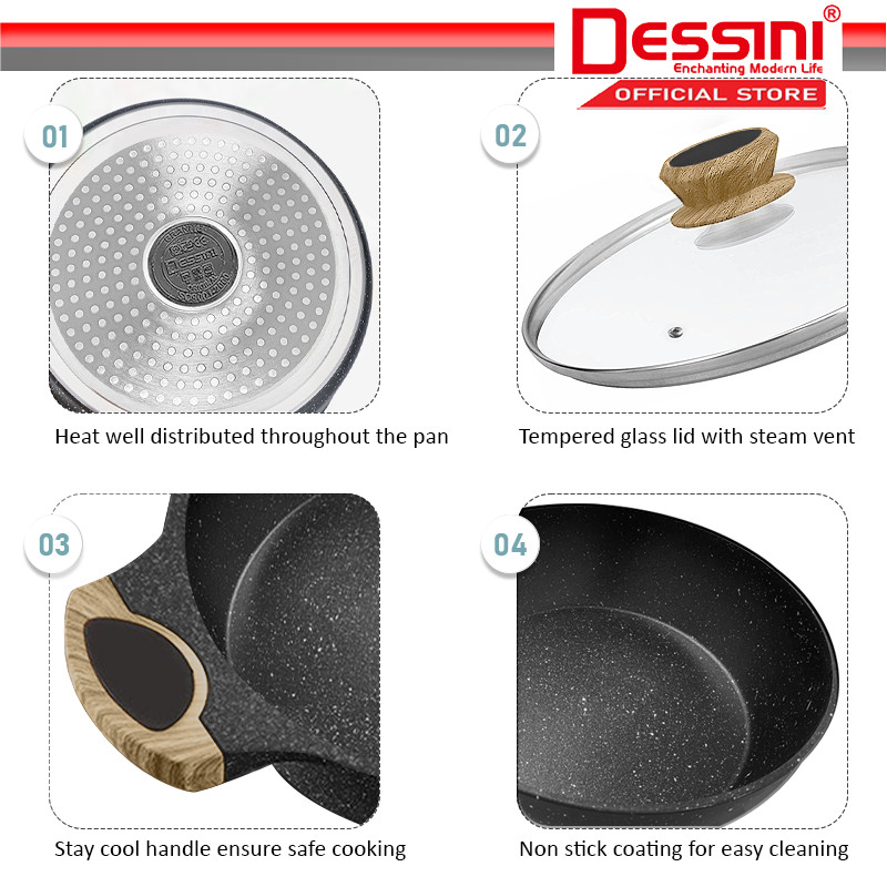 DESSINI Italy Casserole Die Cast Aluminium Induction Non-Stick Pot ...
