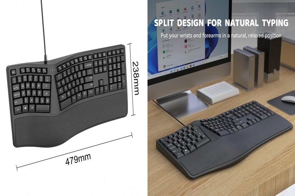 Natural Posture Keyboard Comfortable Wired Split Keyboard with Wrist ...