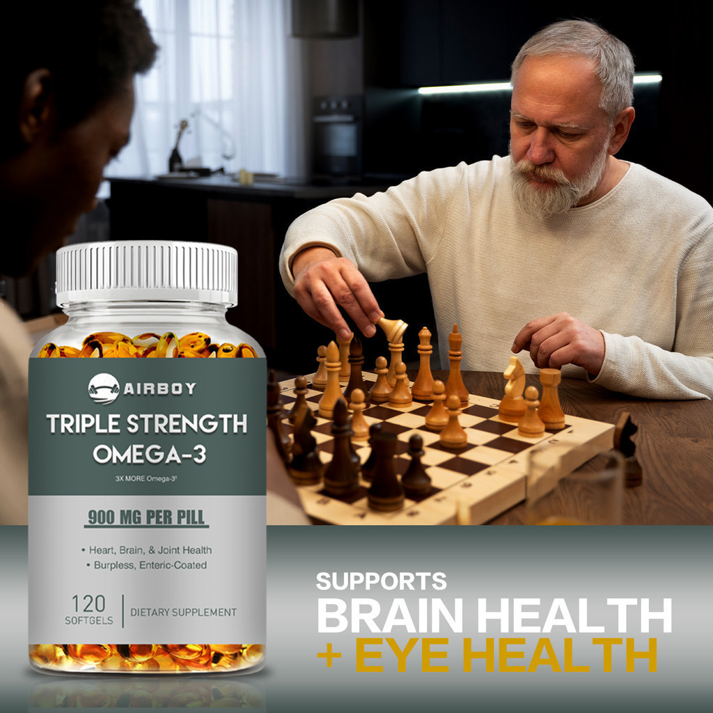 AIRBOY Omega 3 Fish Oil, Triple Strength OMEGA-3, 900 mg Per Caplet ...