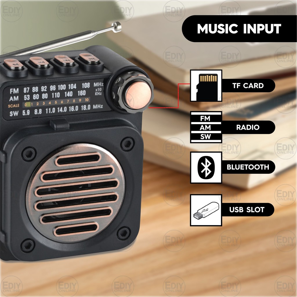 Mini Radio With Antenna 】 Rechargeable Retro Bluetooth Speaker FM USB ...