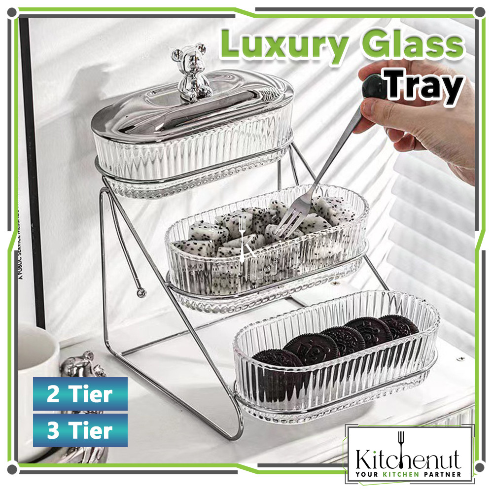 [2/3 Tier] Kitchenut Luxury Glass Serving Tray Candy Tray Party ...
