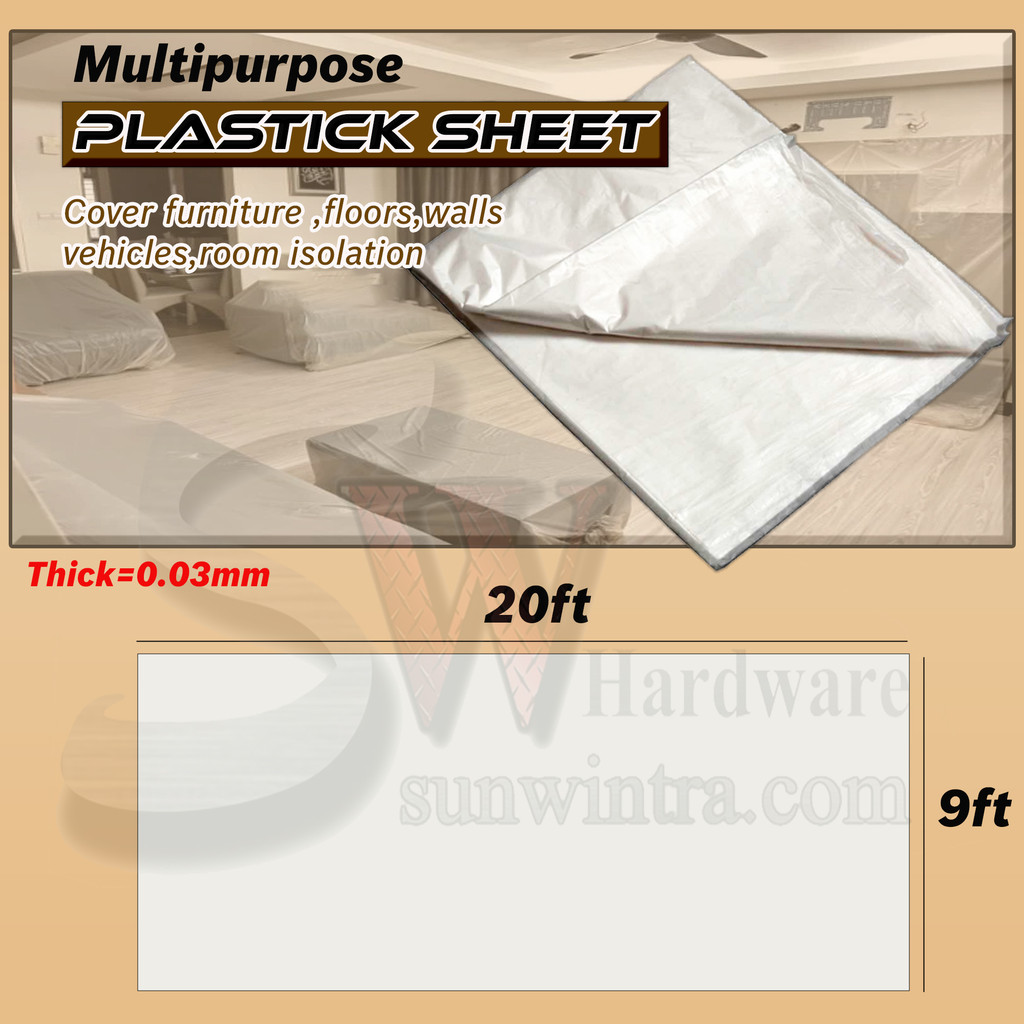 9' x 20 feet Multi-purpose Drop Plastic Protective Sheet I Plastic ...