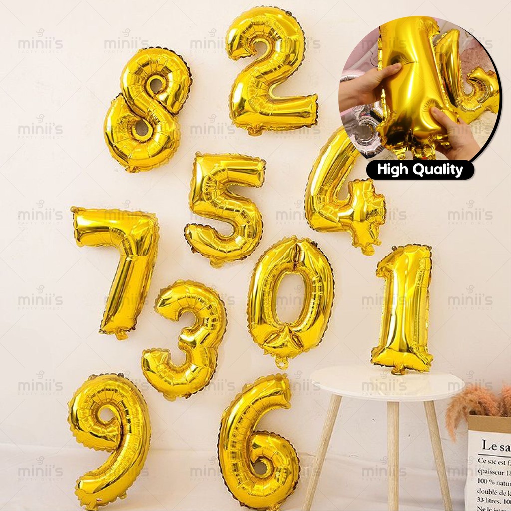 Miniis 16 inch Number 0-9 Balloon Foil Balloons Gold / Silver / Rose ...