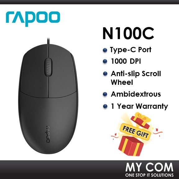 Rapoo N100C Type-C Wired Mouse With 1000 DPI, Ambidextrous Design, Plug & Play | Shopee Malaysia