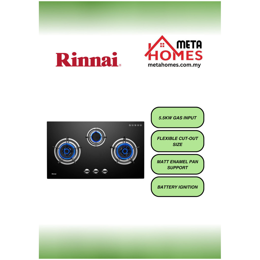 Rinnai 5.0kW 3 Burner Flexi Hob Built In Gas Hob (Glass) RB-983G | Shopee Malaysia