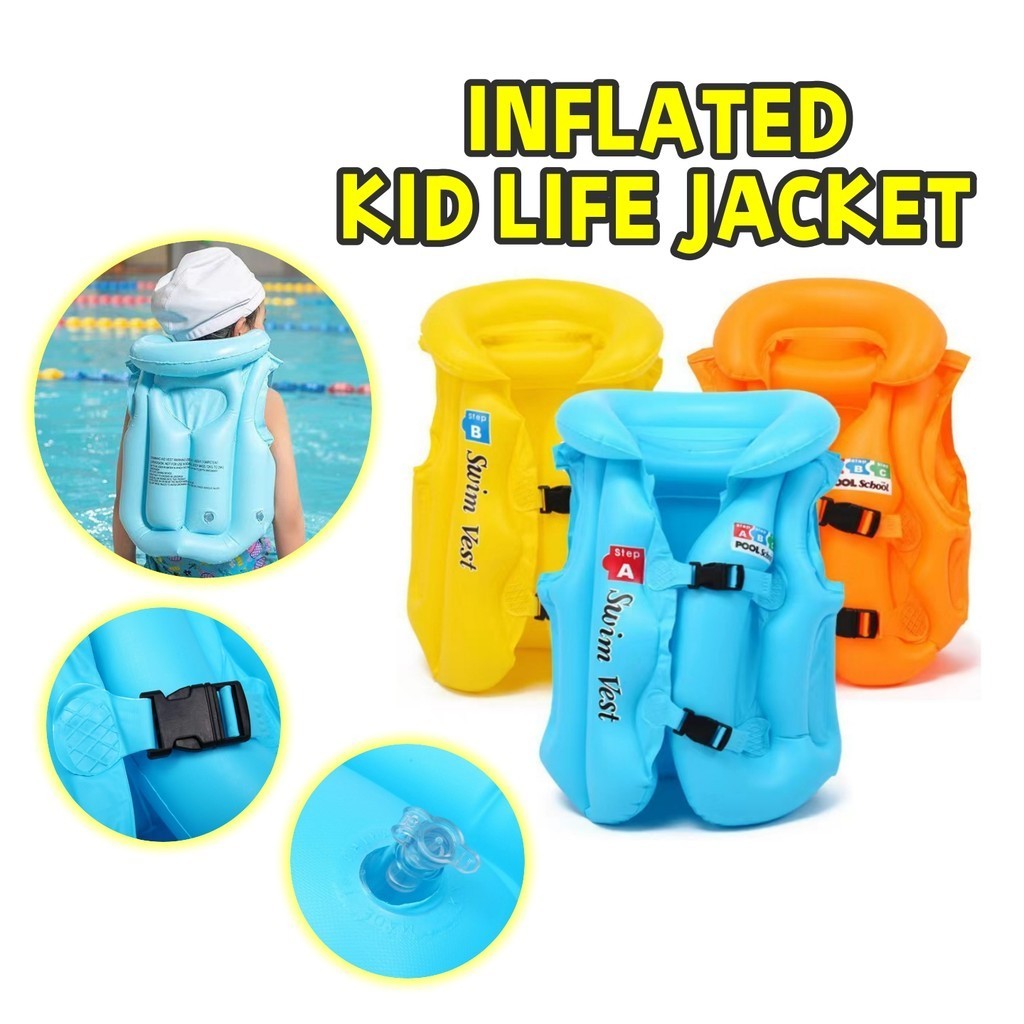 Kid Inflatable Life Jacket Vest Children Pool Float Swim Life Jacket ...