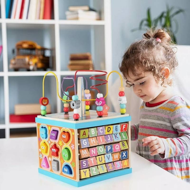 Wooden Educational Colorful Bead Box With Multiple Functions For Visual ...