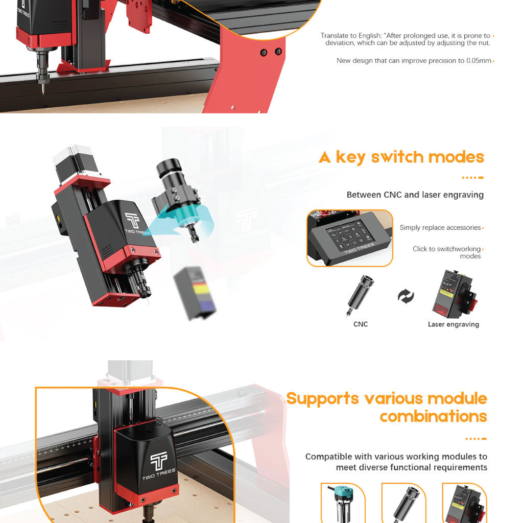 Two Trees TTC450 Pro CNC Router 80w CNC Module with Easy Switch Mode ...